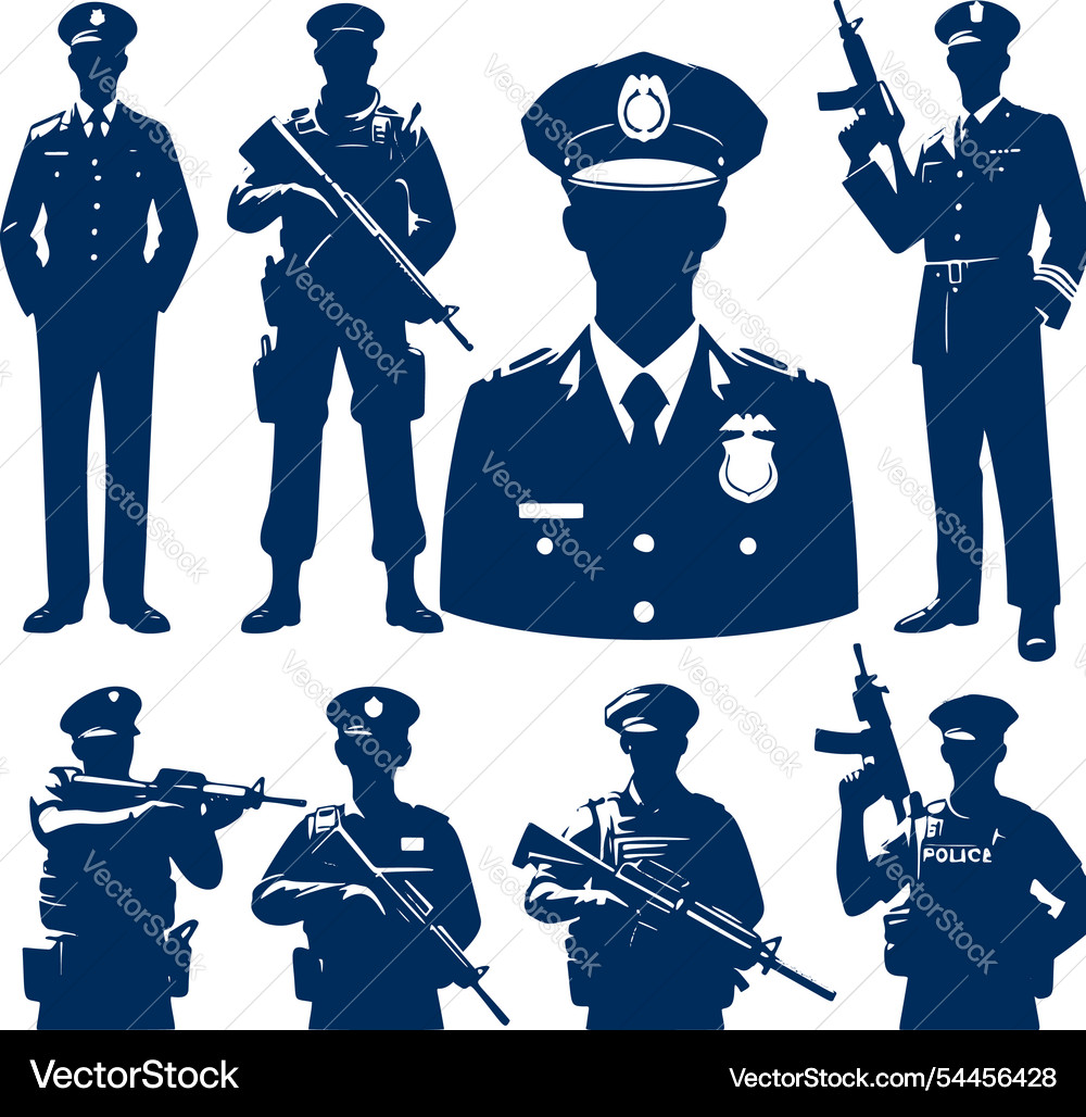 Police officer silhouettes various poses Vector Image