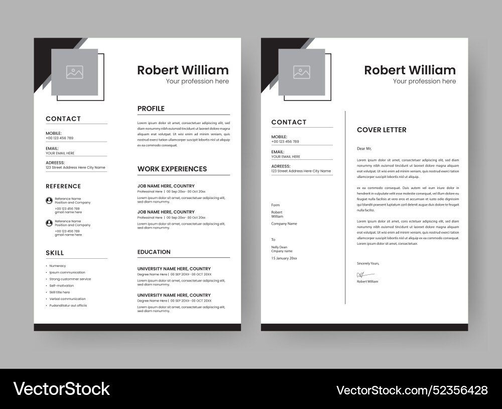 Resume and cover letter layout set template Vector Image