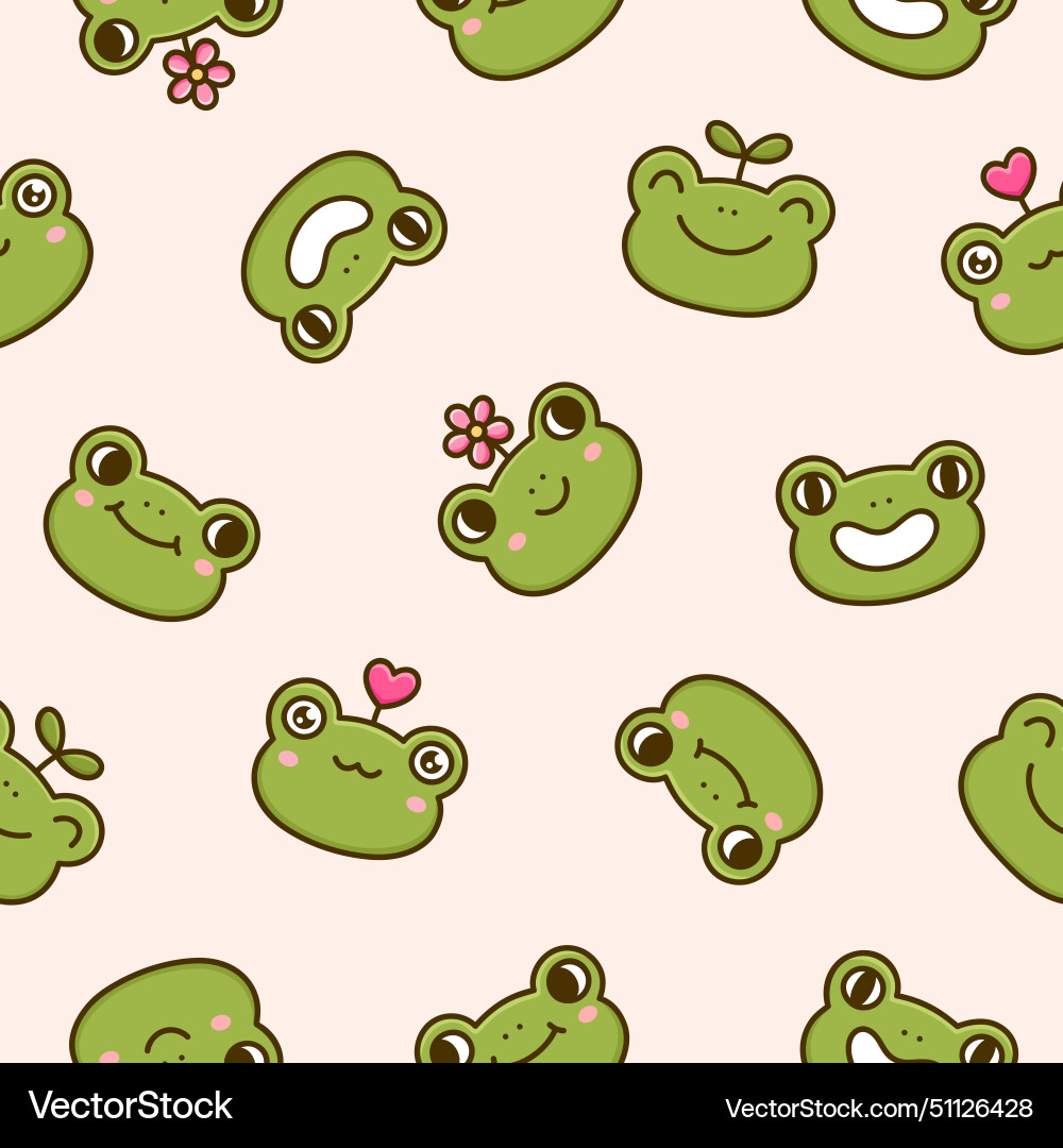 Seamless pattern with cute and funny frog faces Vector Image