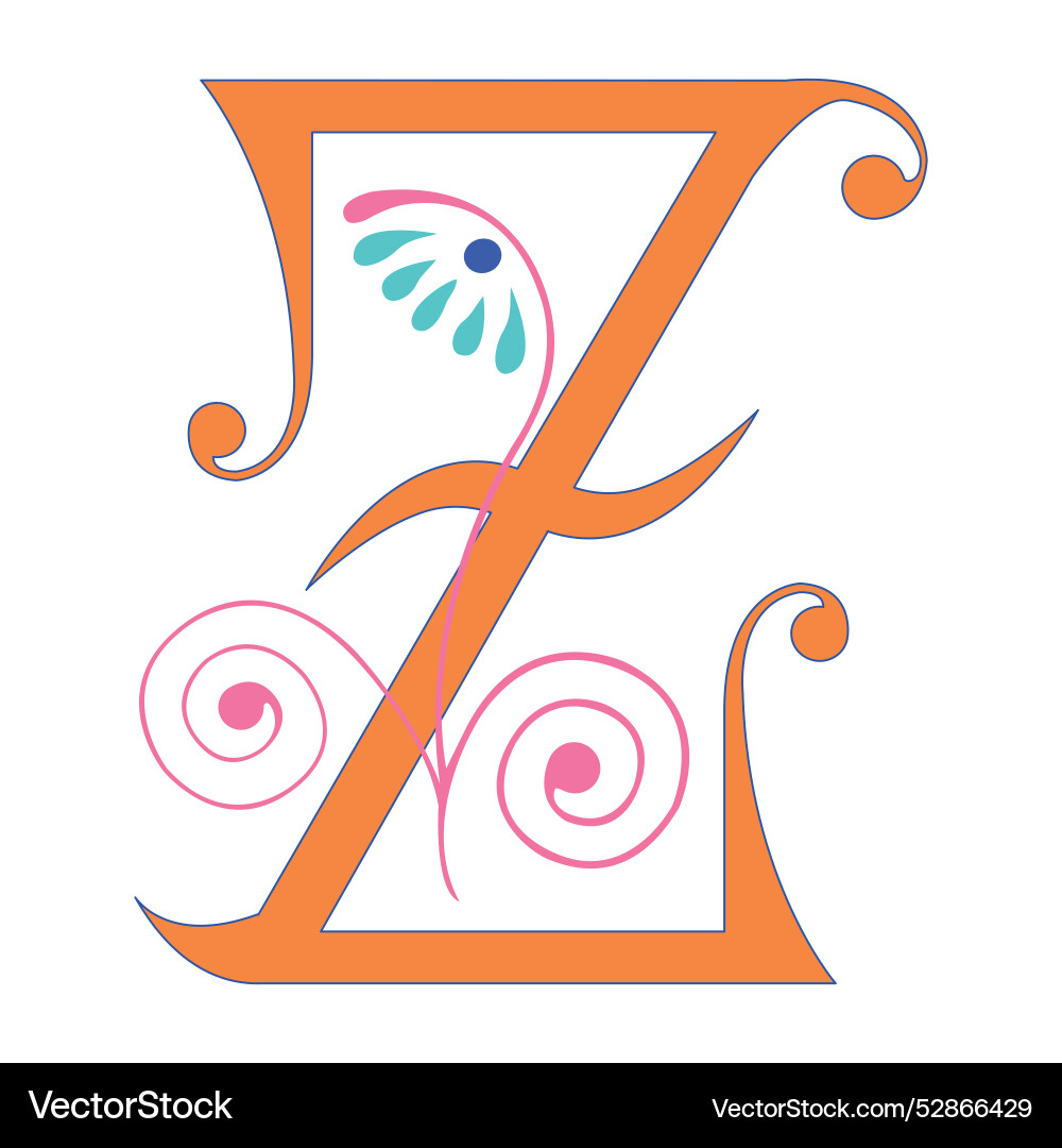 Art spring initial caps font capital letter z Vector Image