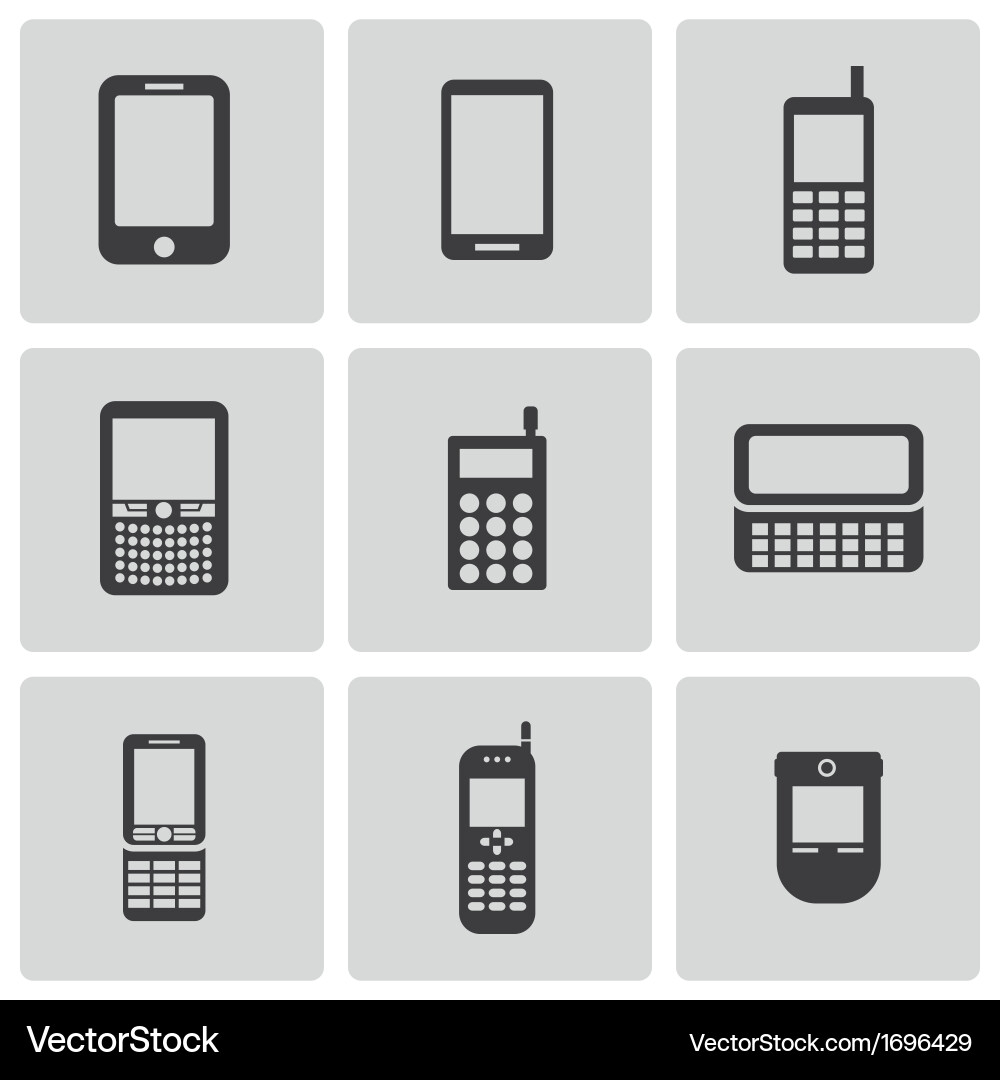 Black mobile phone icons set Royalty Free Vector Image