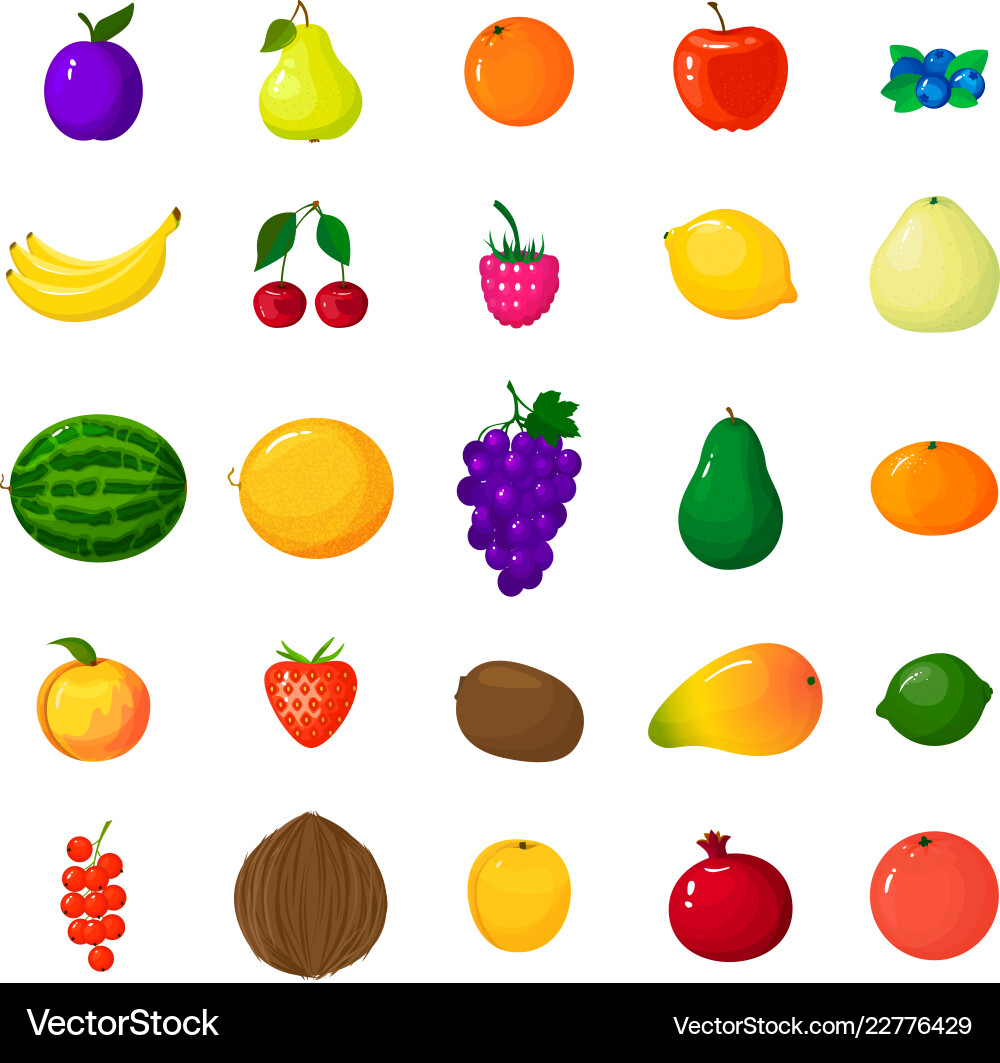 Cartoon Fruit Icons Set Royalty Free Vector Image