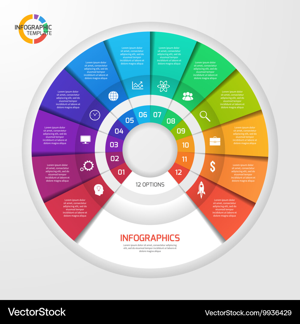 Circle infographic template 12 options Royalty Free Vector