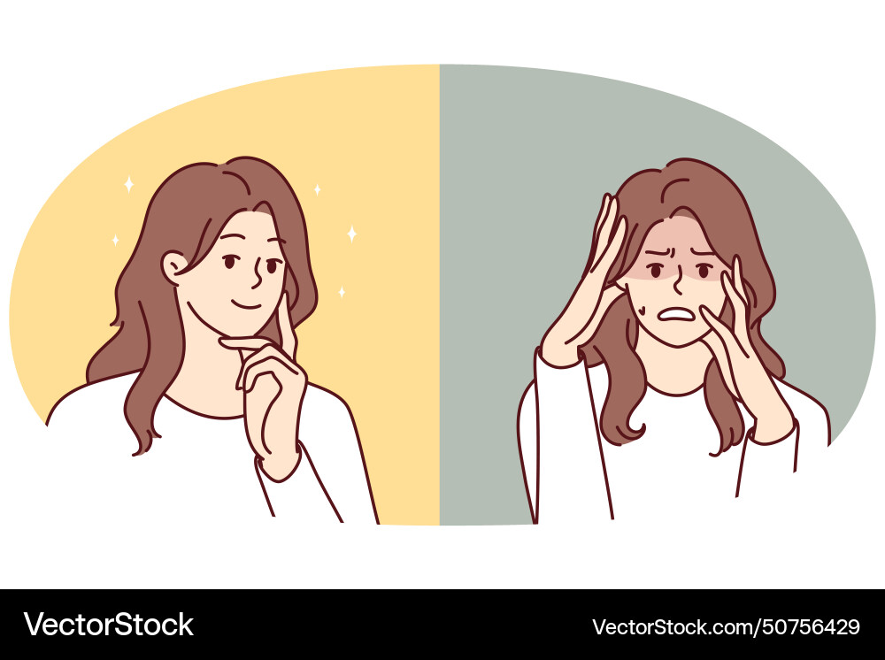 Discouraged woman with scared face and positive Vector Image
