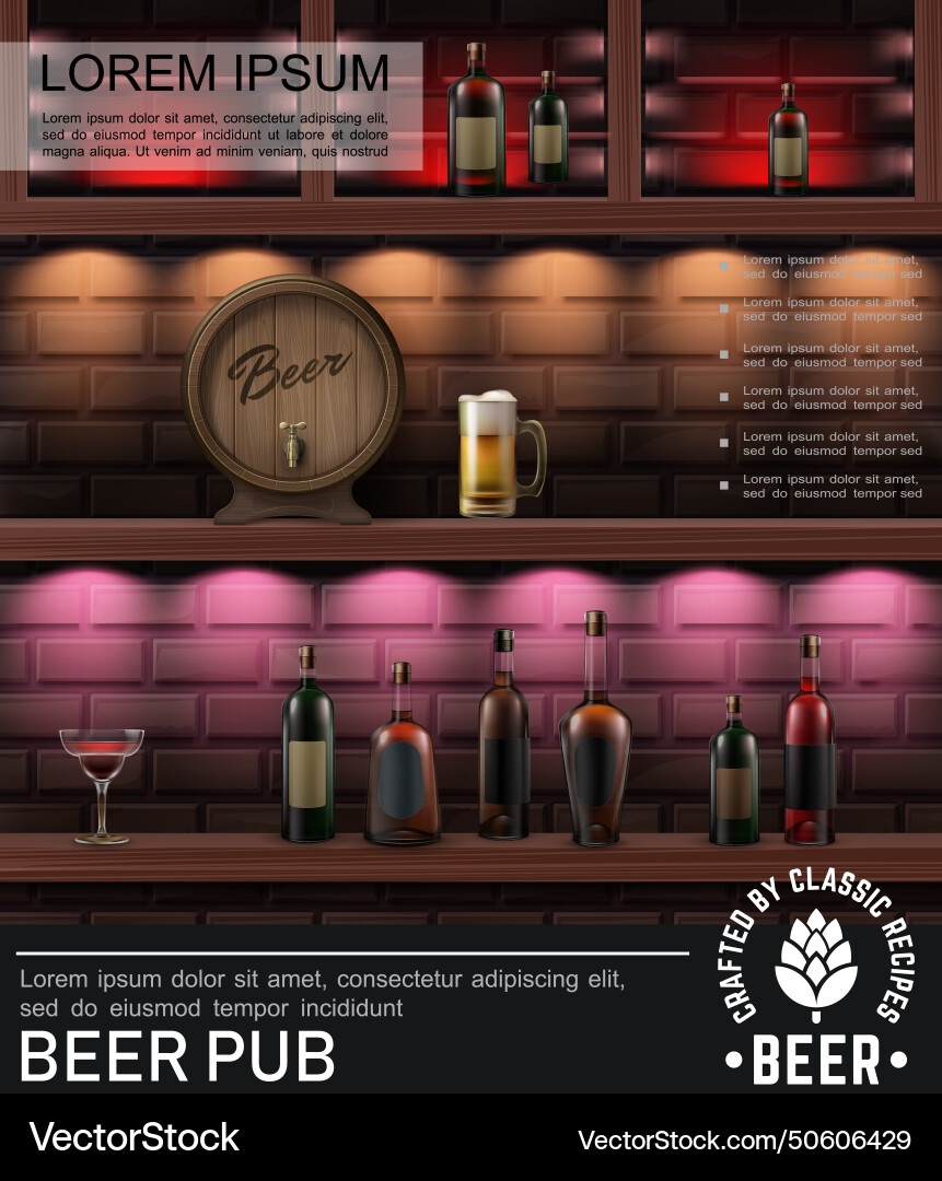Realistic pub colorful poster Royalty Free Vector Image