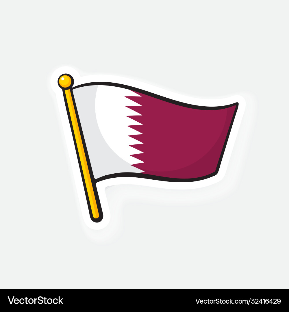 Sticker flag qatar on flagstaff Royalty Free Vector Image