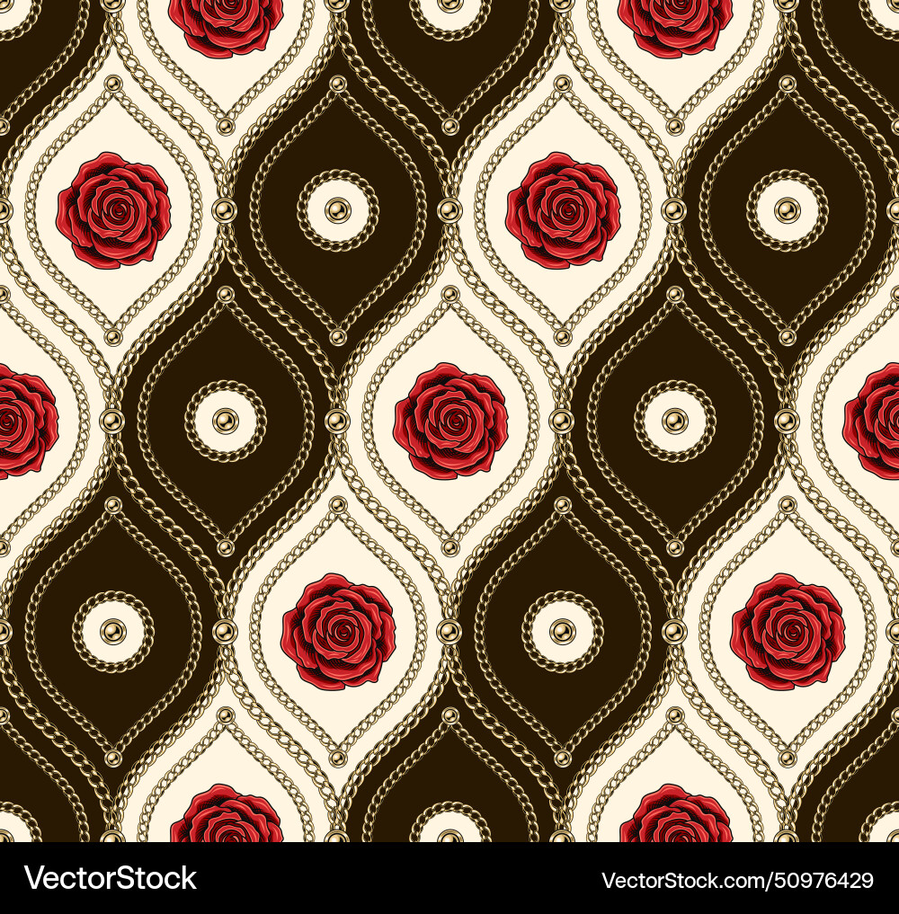 Victorian luxury pattern with golden chains roses Vector Image