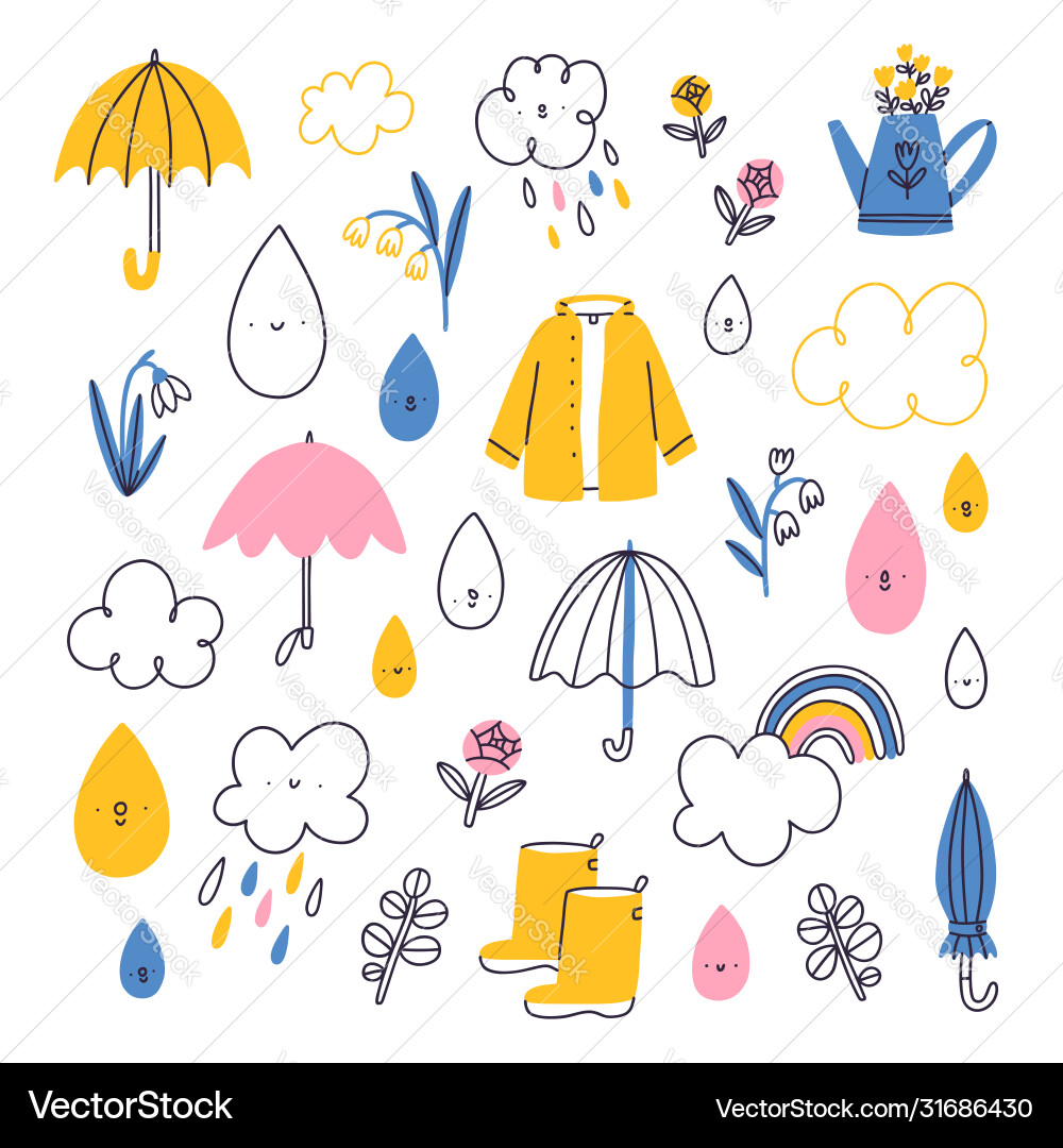 Cute Rainy Spring Characters Royalty Free Vector Image