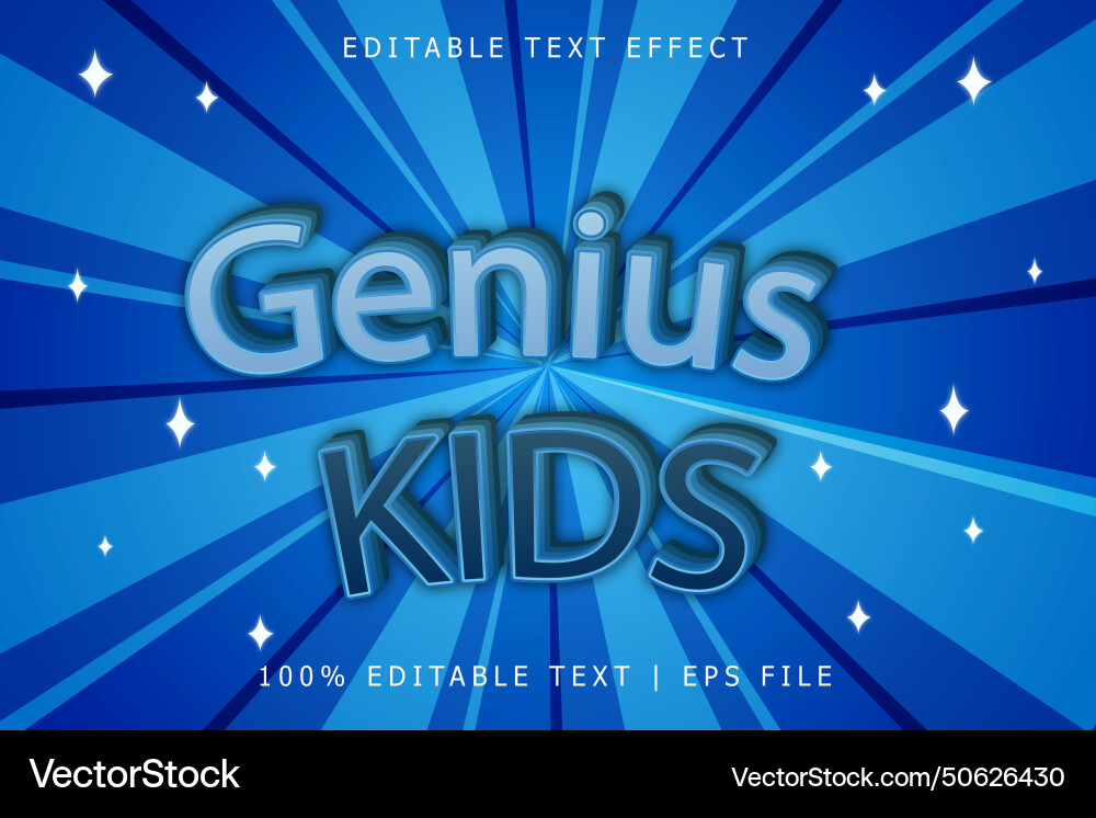 Genius kids editable text effect 3 dimension Vector Image