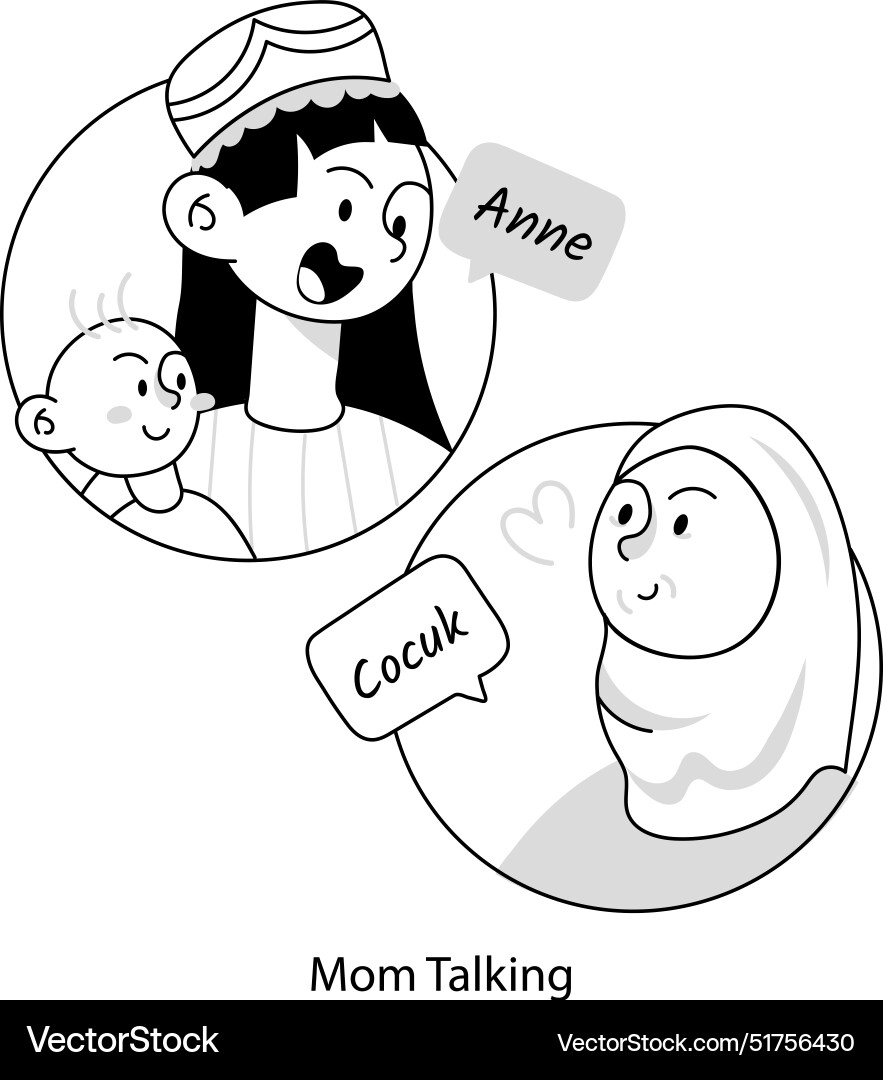 Mom talking with kids doodle mini Royalty Free Vector Image