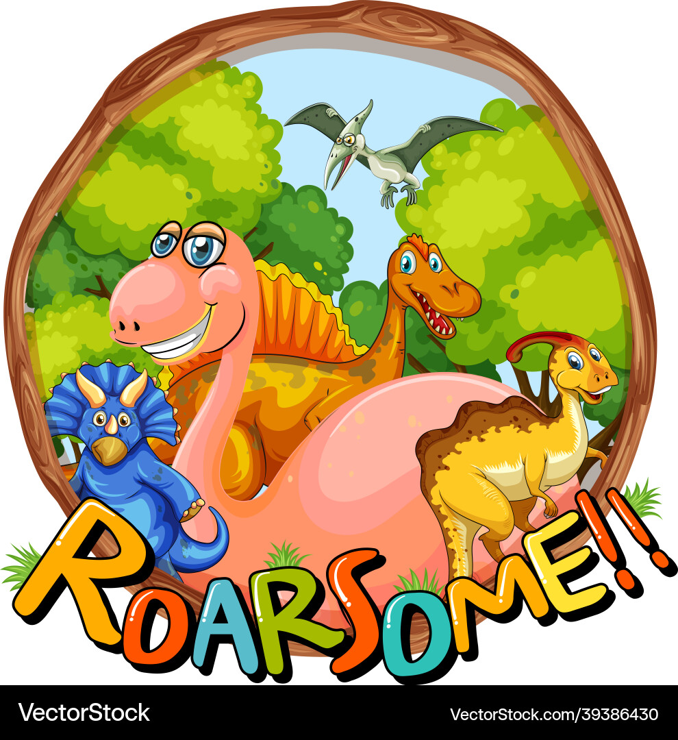 Roar some word typography with dinosaur character Vector Image