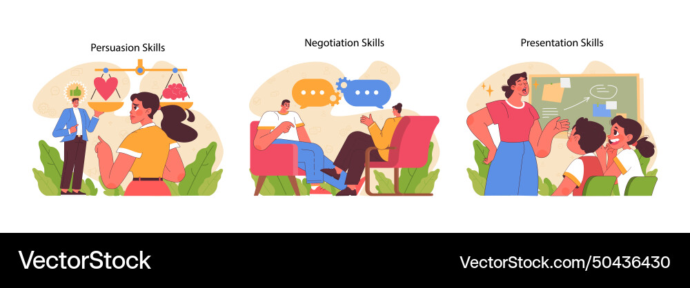 Social skills set flat Royalty Free Vector Image
