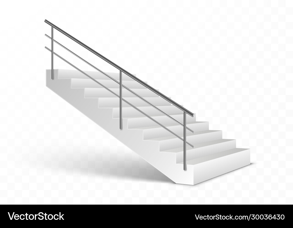 Stairs and stainless steel railing realistic Vector Image