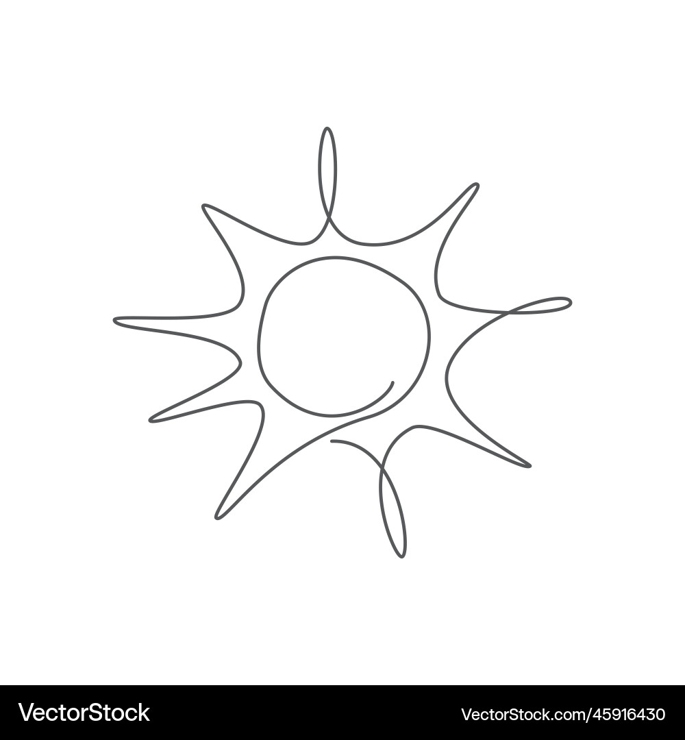 Sun one line drawing on white background Vector Image
