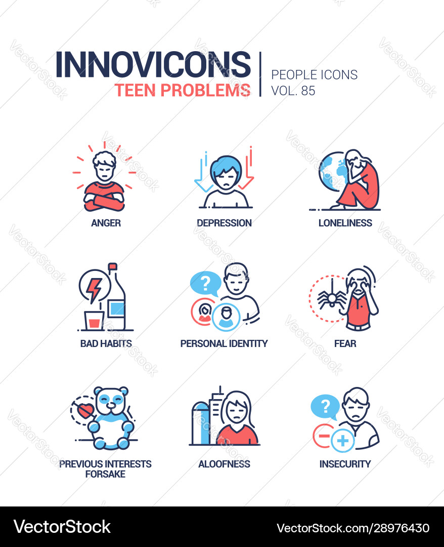 Teen problems line design style icons set Vector Image