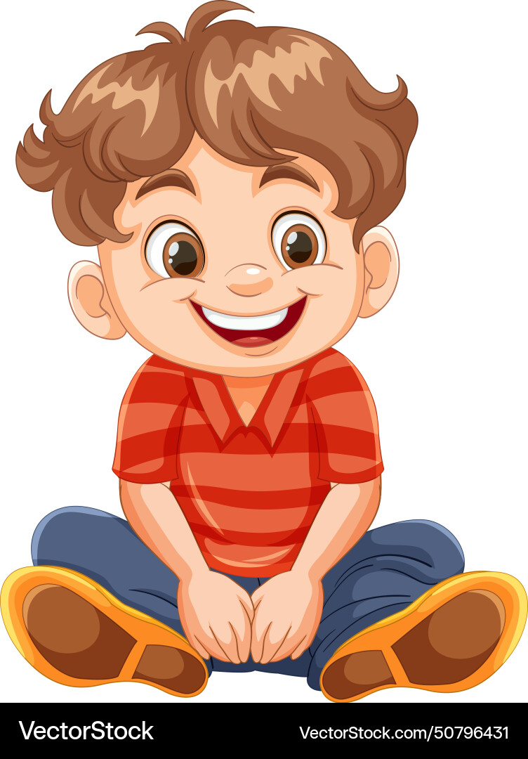 A happy young boy sitting Royalty Free Vector Image