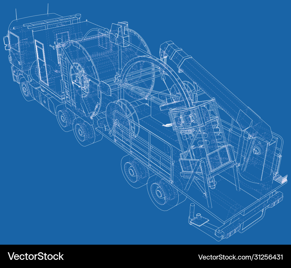 Coiled tubing machine technical wire-frame eps10 Vector Image