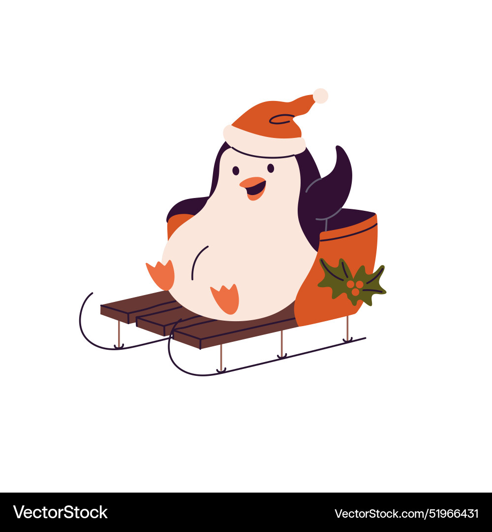 Happy baby penguin rides on sledge sleigh Vector Image