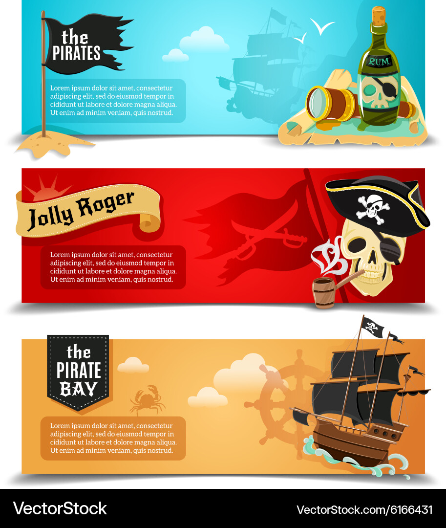 Pirates flat banners set Royalty Free Vector Image