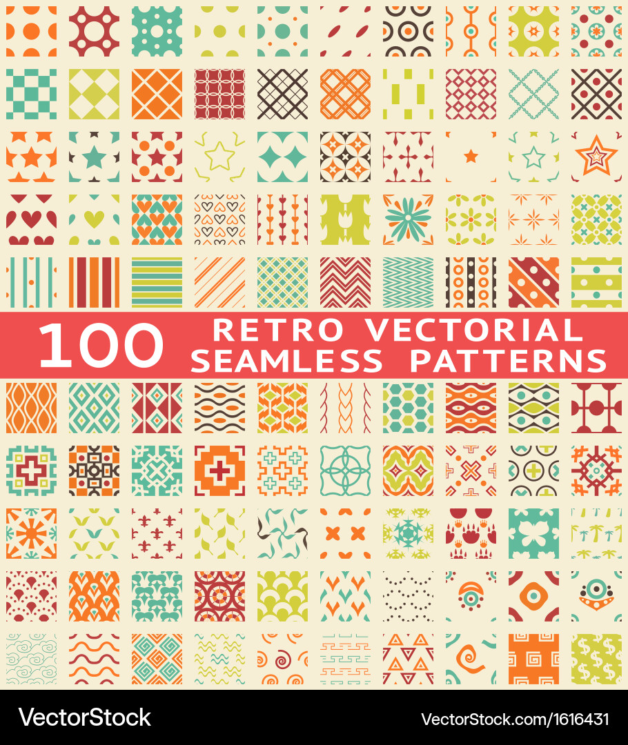 Retro different seamless patterns with swatch Vector Image Retro different seamless patterns with swatch Vector Image