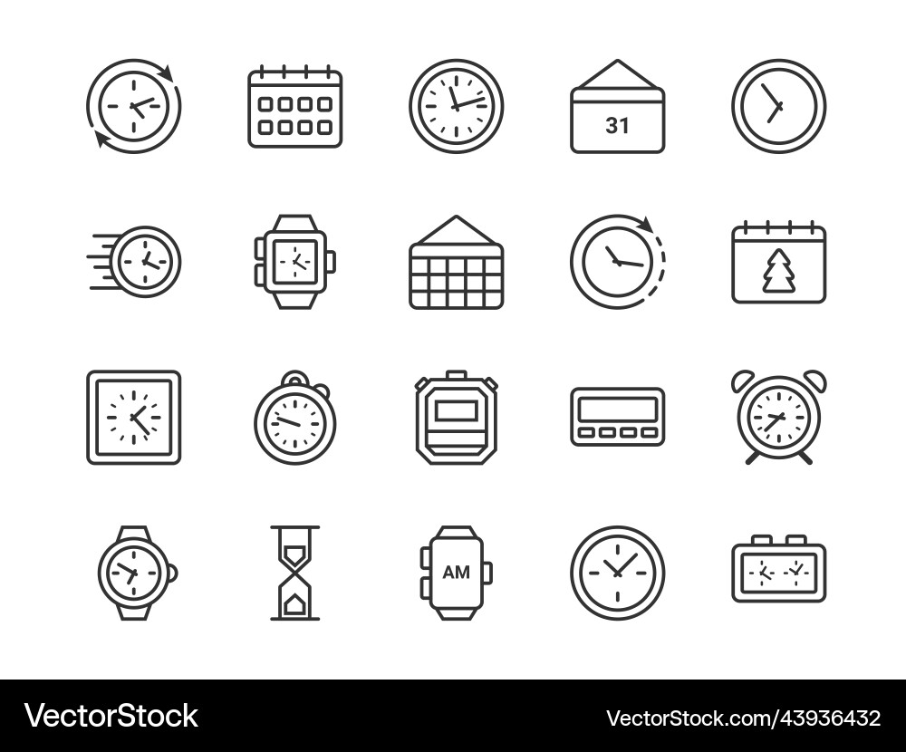 Clock Line Icons Time Measurement Fast Thin Vector Image