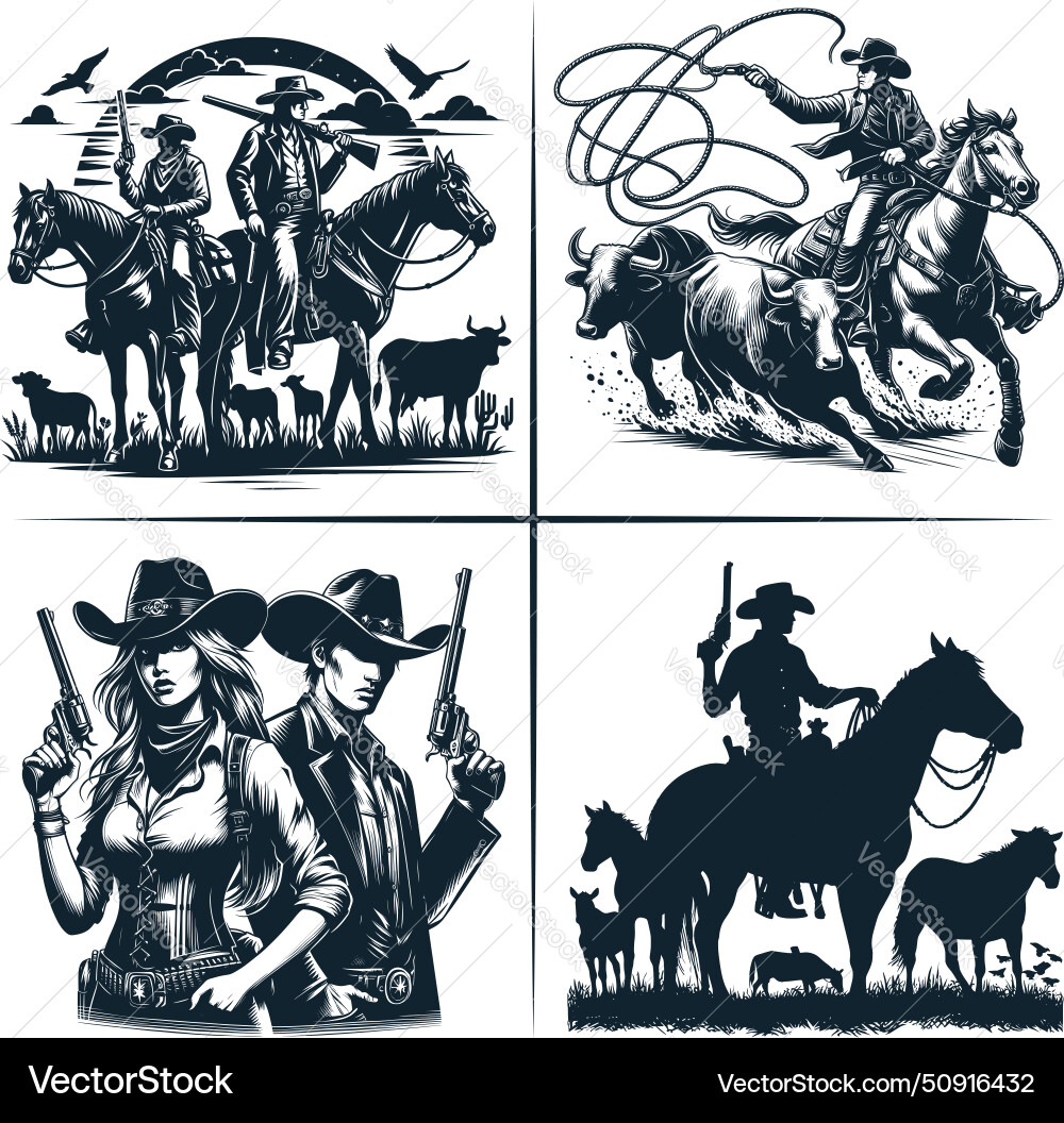Cowboy and cowgirl bundle file Royalty Free Vector Image