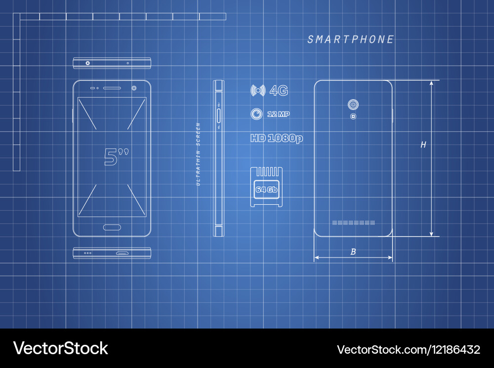 Drawing of outline smartphone Royalty Free Vector Image