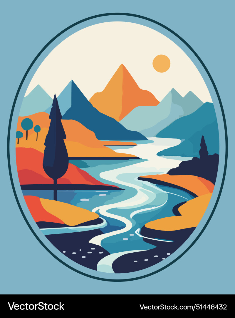 Mountains and river in the landscape Royalty Free Vector