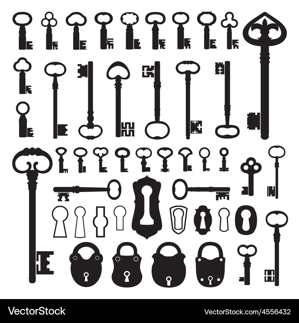 Silhouettes of old keys Royalty Free Vector Image