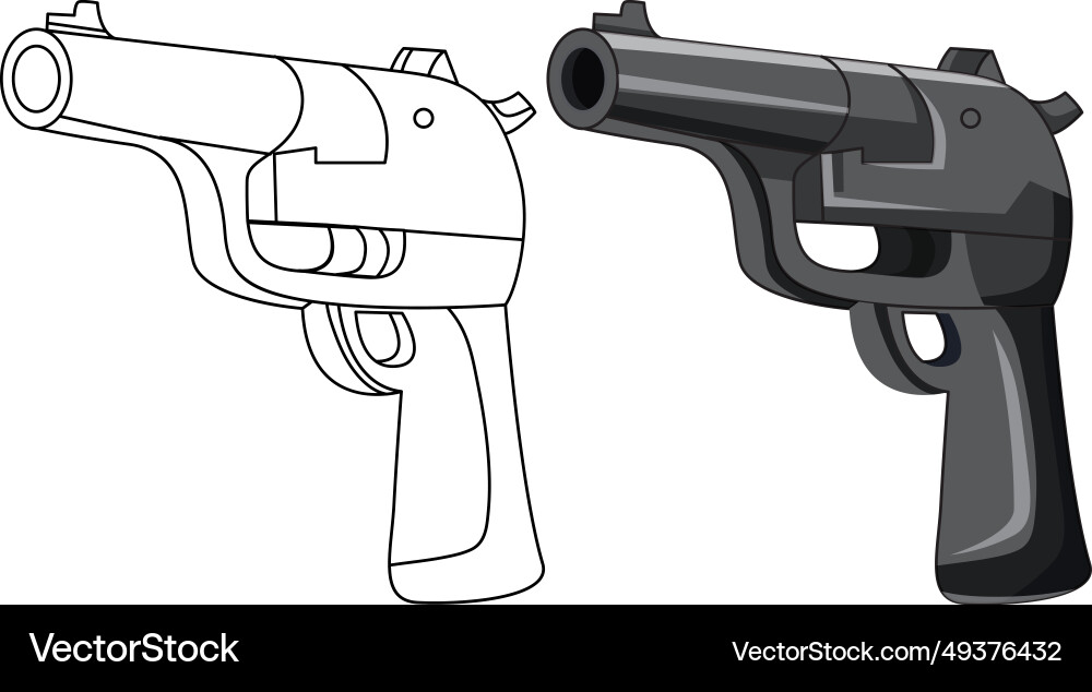 Simple cartoon gun and doodle outline Royalty Free Vector