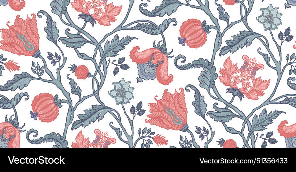 Floral vintage seamless pattern in jacobean style Vector Image