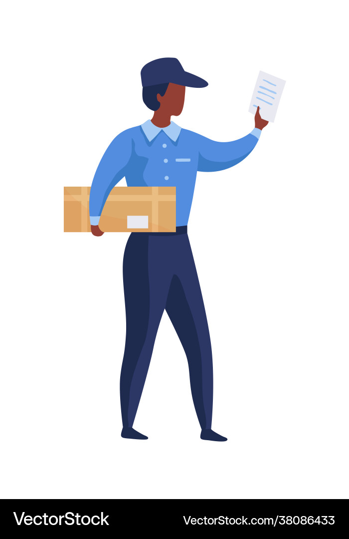 Postman shipping parcel cartoon mailman brings Vector Image