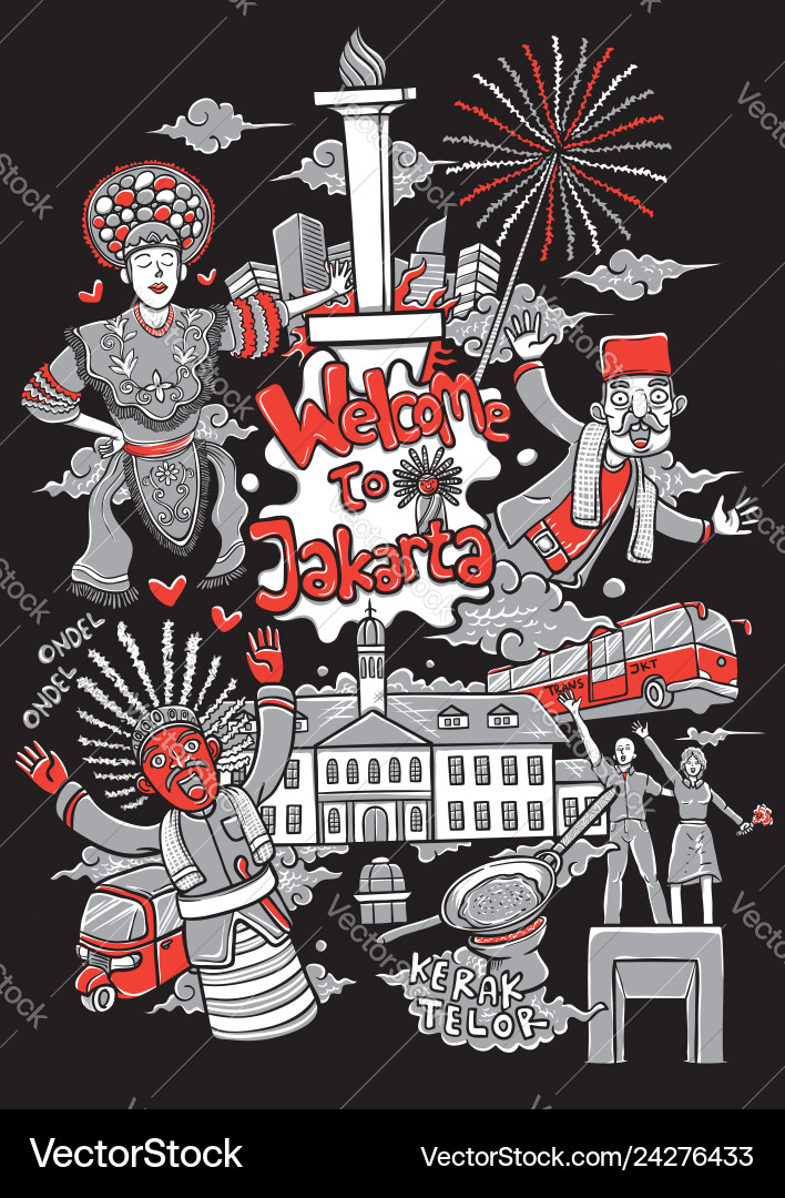 Welcome to jakarta cartoon Royalty Free Vector Image
