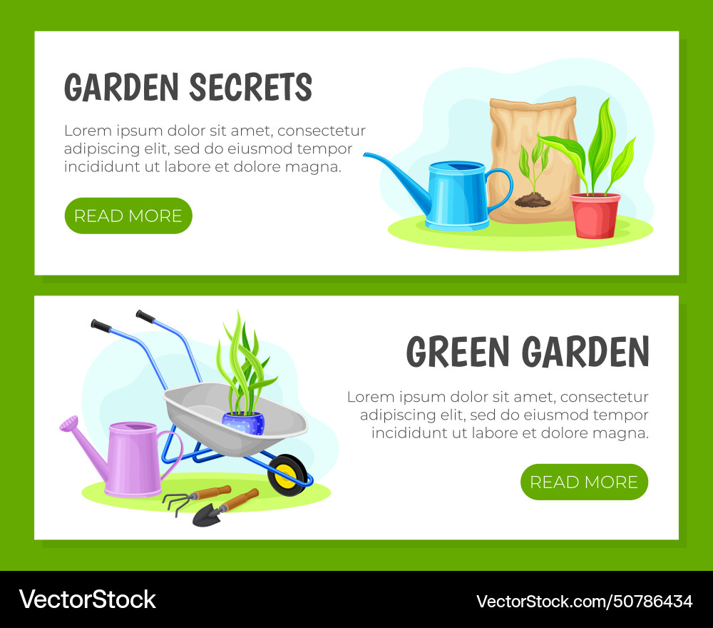 Garden tools banner design with handy instrument Vector Image