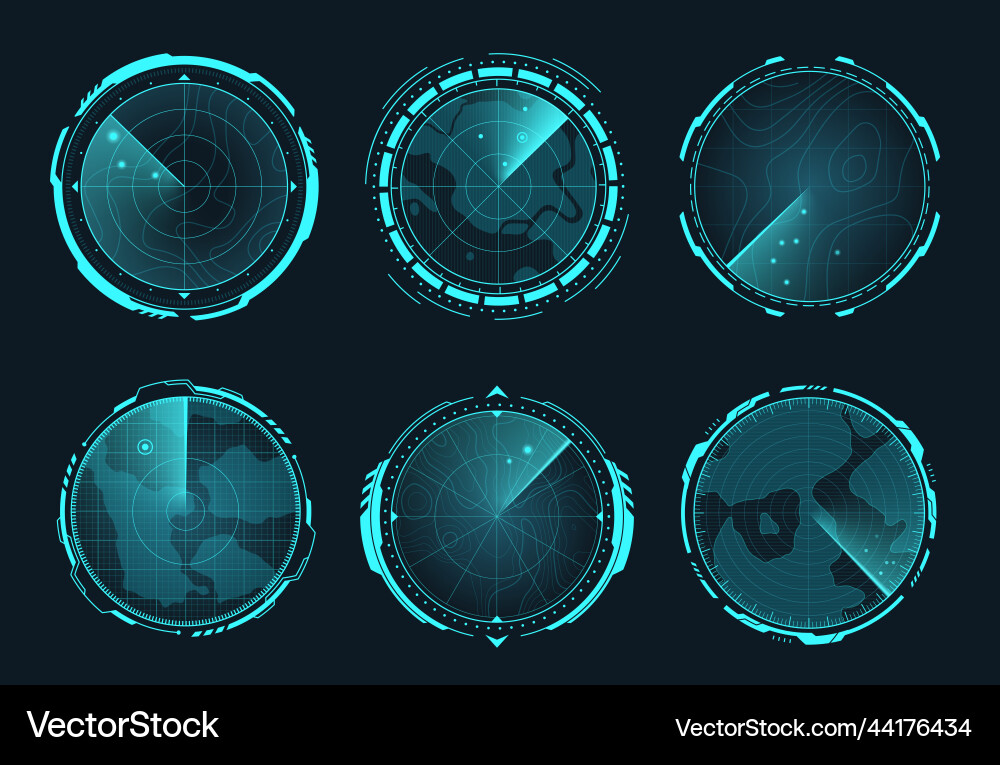 Hud radar navy sonar digital target detect system Vector Image