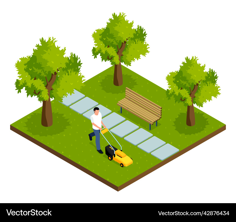 Isometric lawn mower concept Royalty Free Vector Image