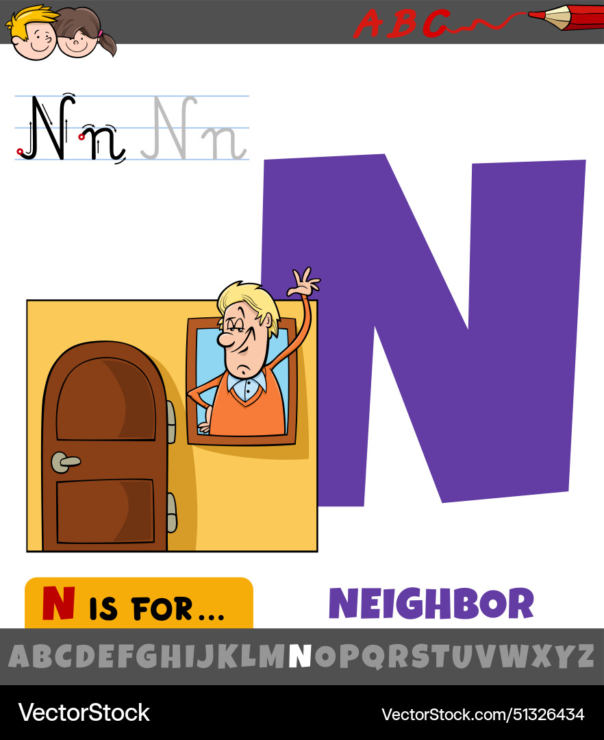 Letter n from alphabet with neighbor phrase Vector Image