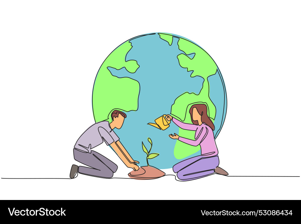 Single continuous line drawing man holds mound Vector Image