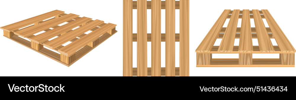 Wooden pallets different view set Royalty Free Vector Image