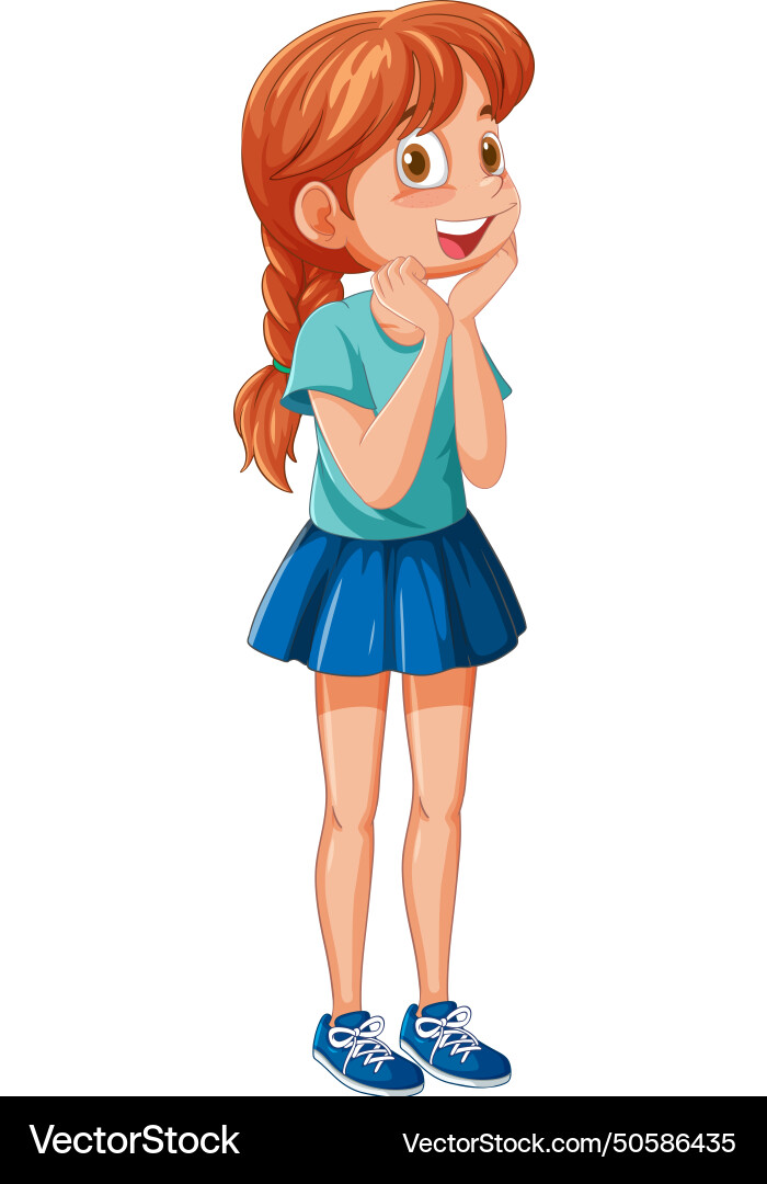 Cheerful animated girl standing with hands Vector Image