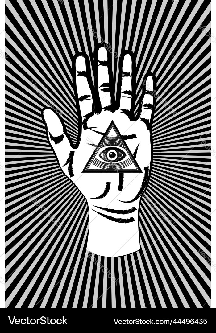 Open palm with all seeing eye sacred masonic icon Vector Image
