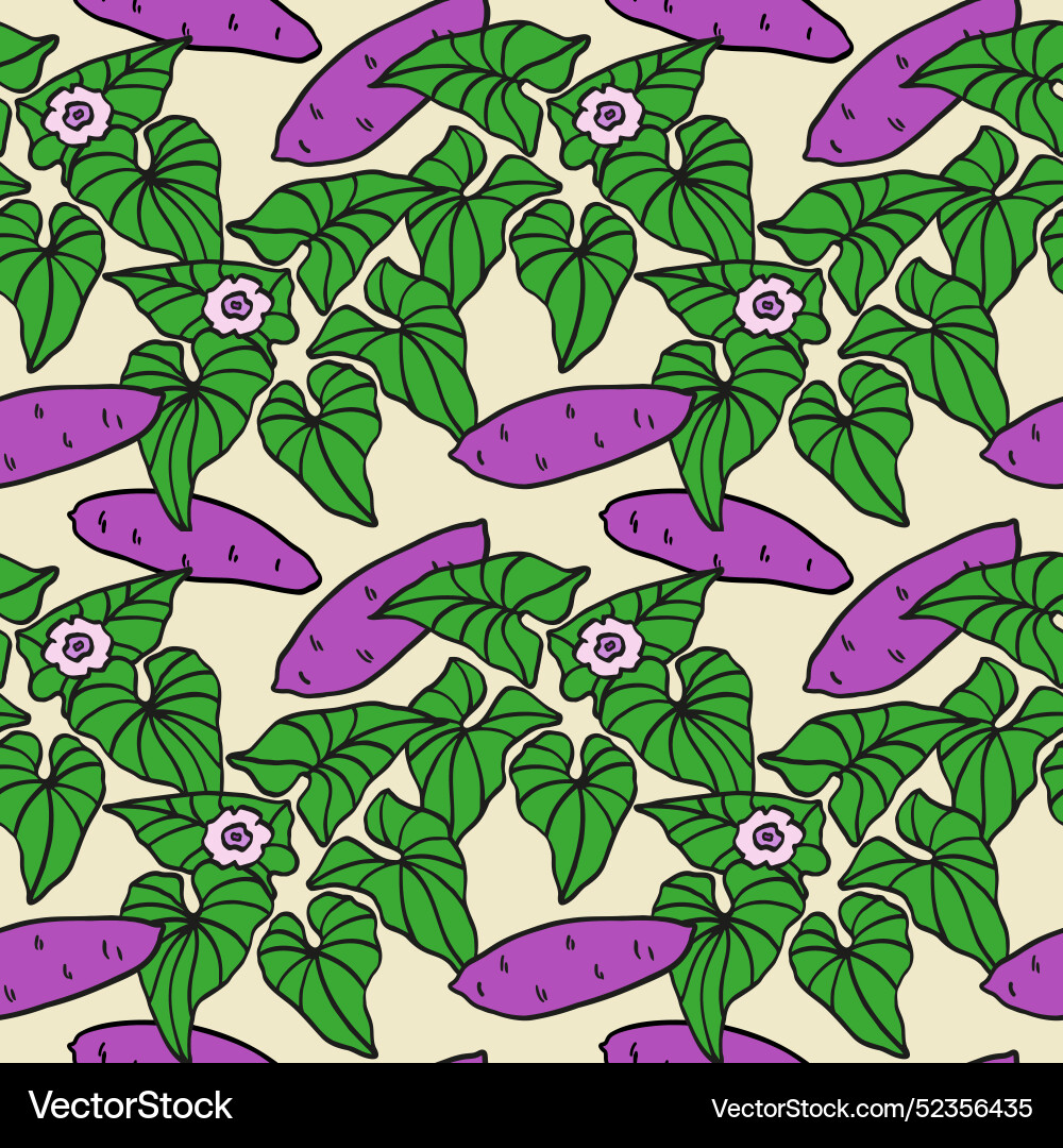 Sweet potato plant hand drawn seamless pattern Vector Image