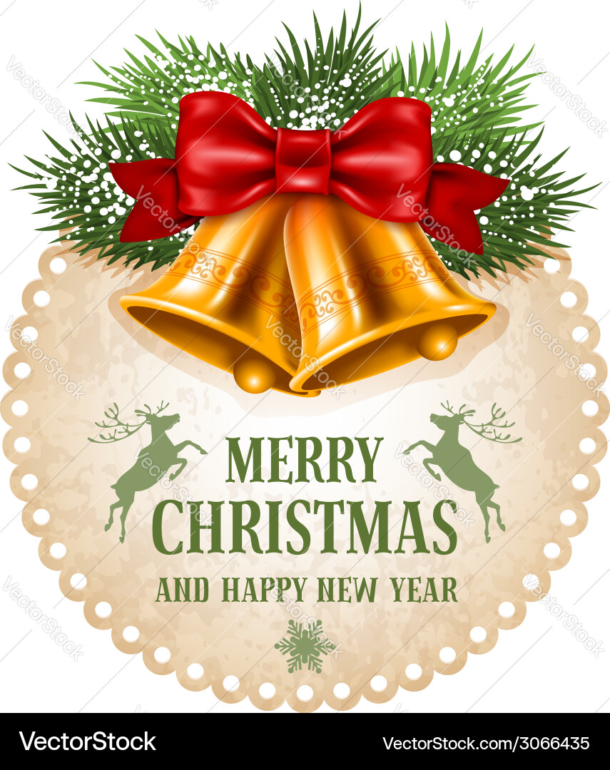 Vintage Christmas Label with Bells Royalty Free Vector Image