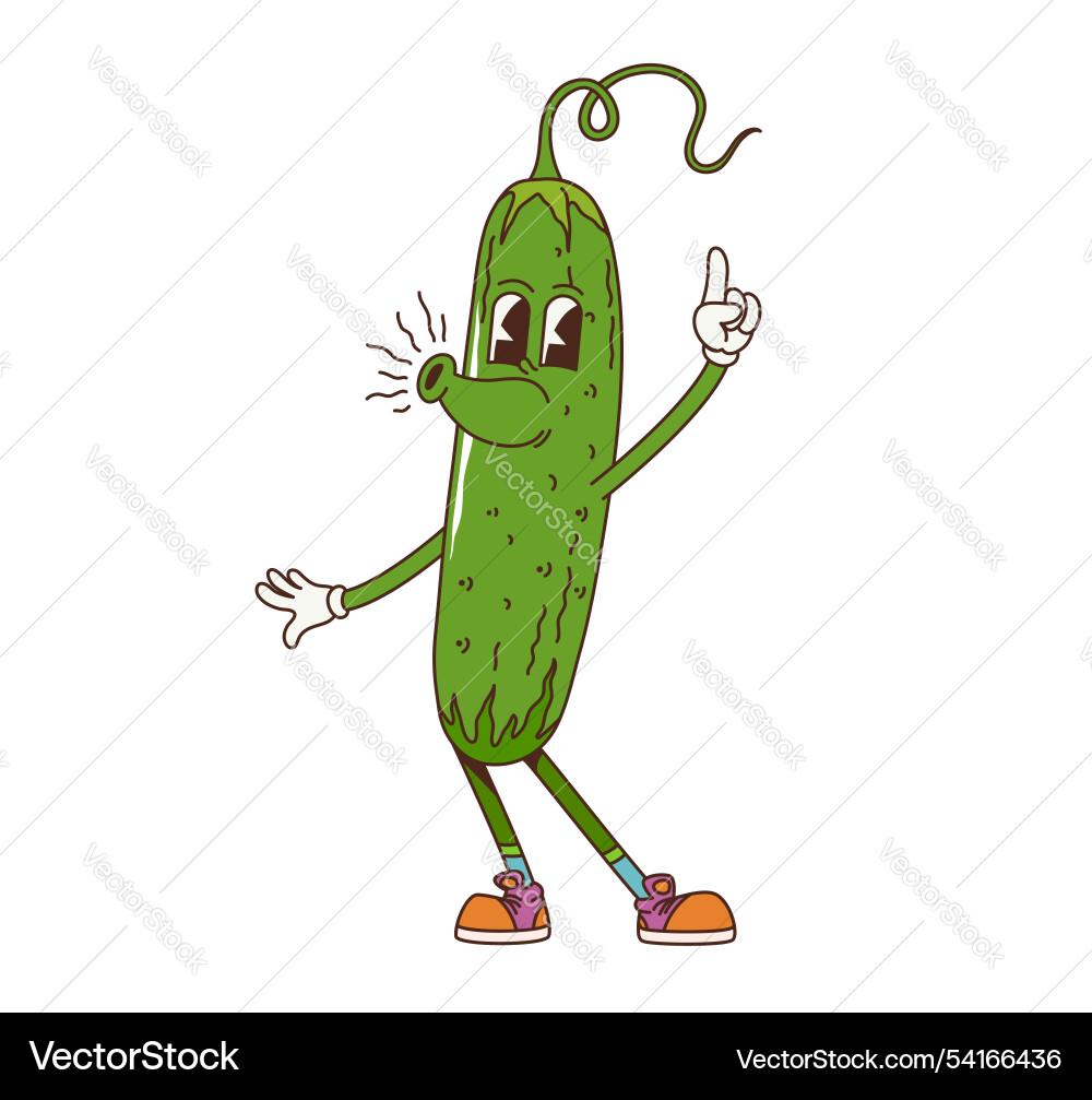 Cartoon groovy cucumber ripe vegetable character Vector Image