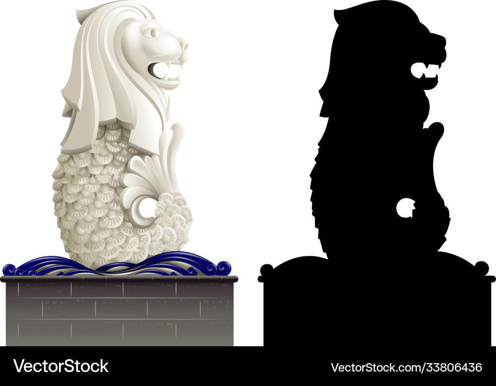 Merlion and its silhouette on white background Vector Image