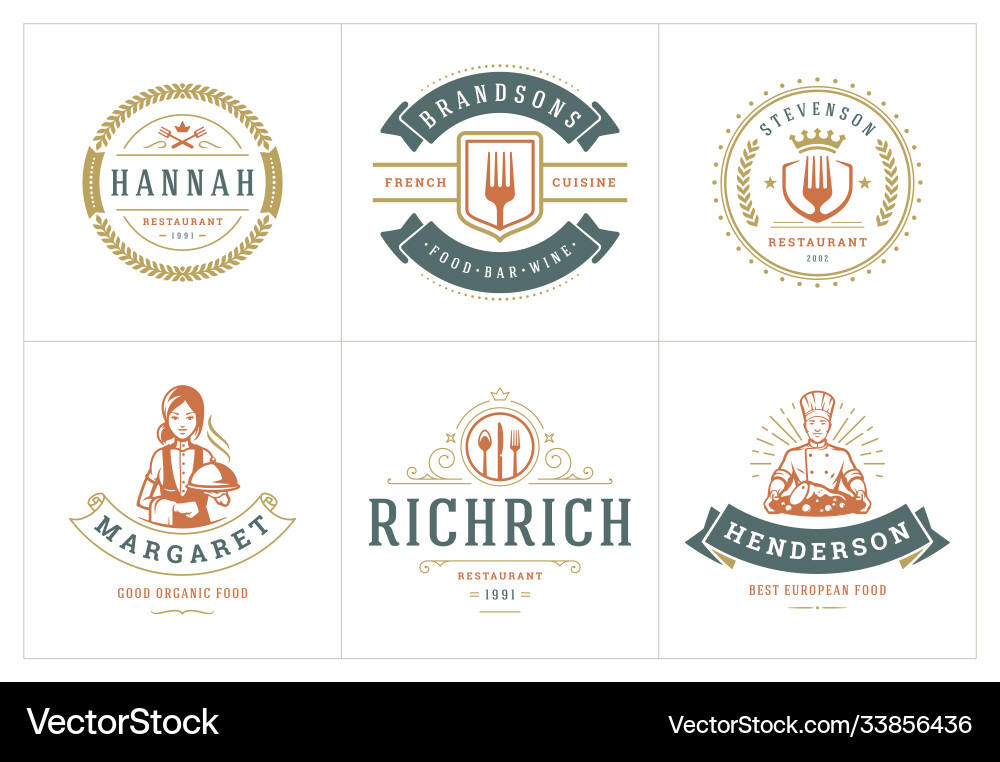 Restaurant logos templates set Royalty Free Vector Image