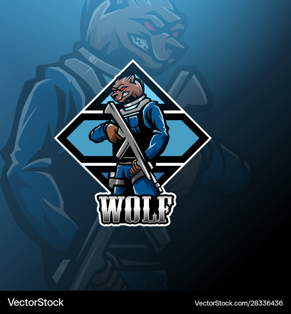 Wolf gunner esport mascot logo Royalty Free Vector Image
