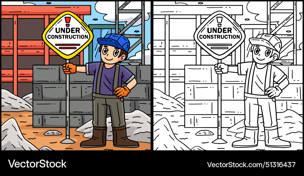 Construction worker holding signage Royalty Free Vector