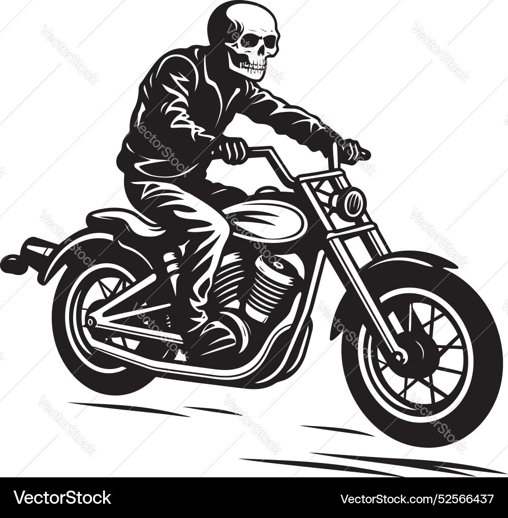 Shadow chopper biker skeleton silhouette in black Vector Image