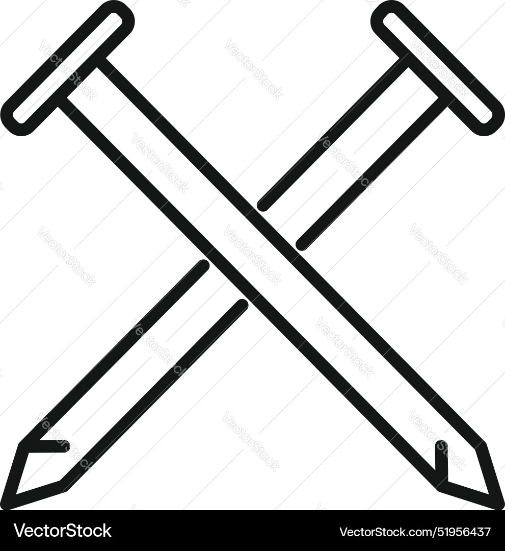 Two crossed nails forming an x shape Royalty Free Vector
